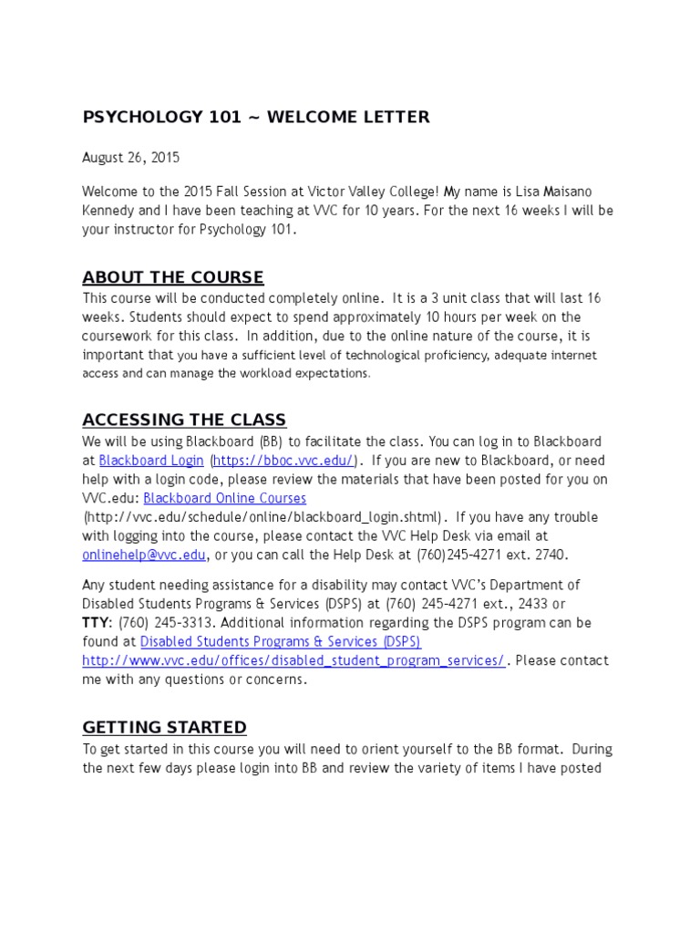 Psych 101 Welcome Letter Online Certification Accesssible | PDF ...
