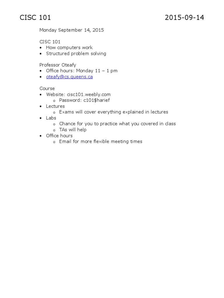 CISC 101 Notes | PDF | Computer Data Storage | Bit
