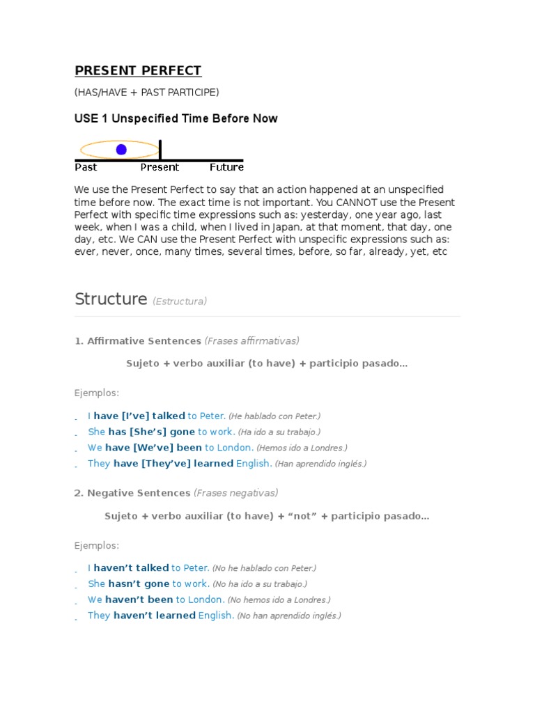 Present Perfect | PDF | Perfecto (gramática) | Idioma en Inglés
