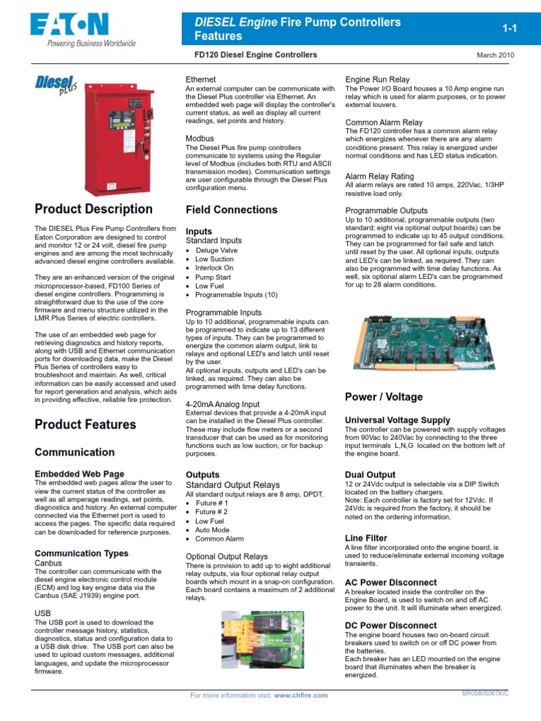 Eaton - FD120 Diesel Engine Fire Pump Controller | PDF | Relay ...