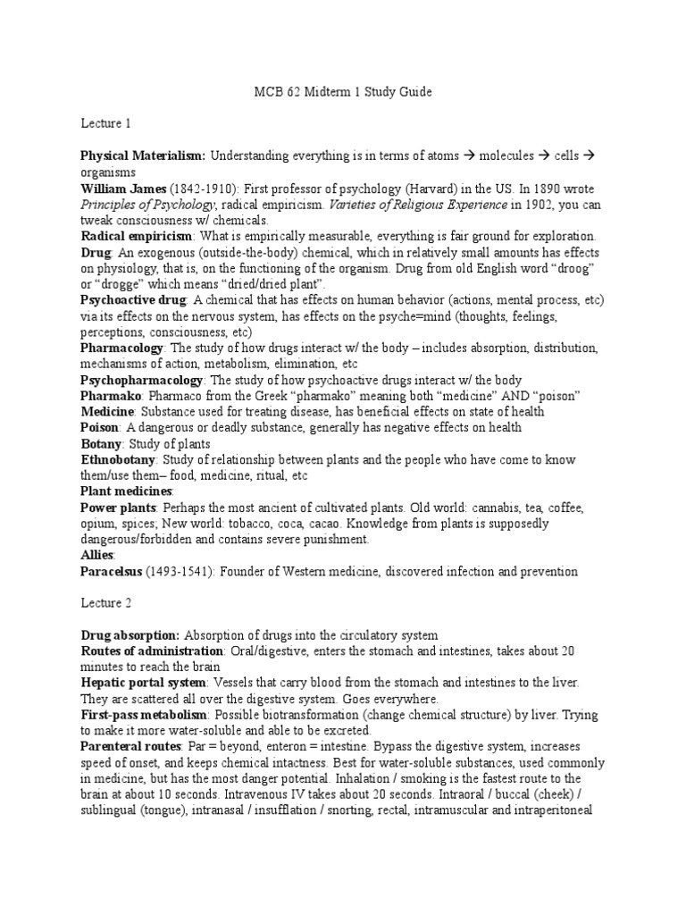 MCB 62 Midterm 1 Study Guide | PDF | Chemical Polarity | Neurotransmitter