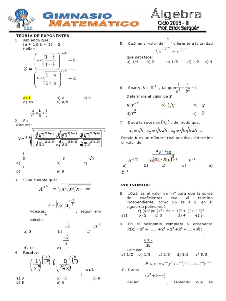 Ejercicios de Algebra | PDF | Funciones y mapeos | Álgebra abstracta