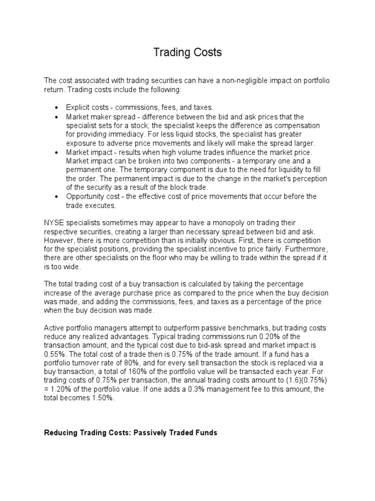 Reducing Trading Costs: Passively Traded Funds | PDF | Stock Market ...