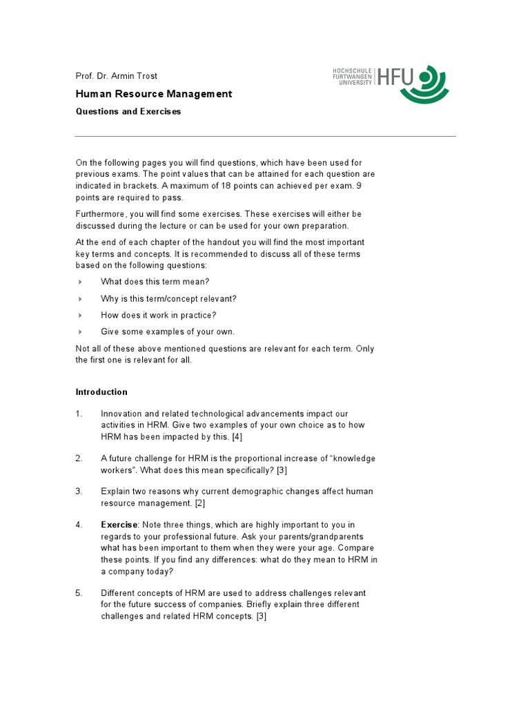 HRM Questions and Exercises | Competence (Human Resources) | Employment