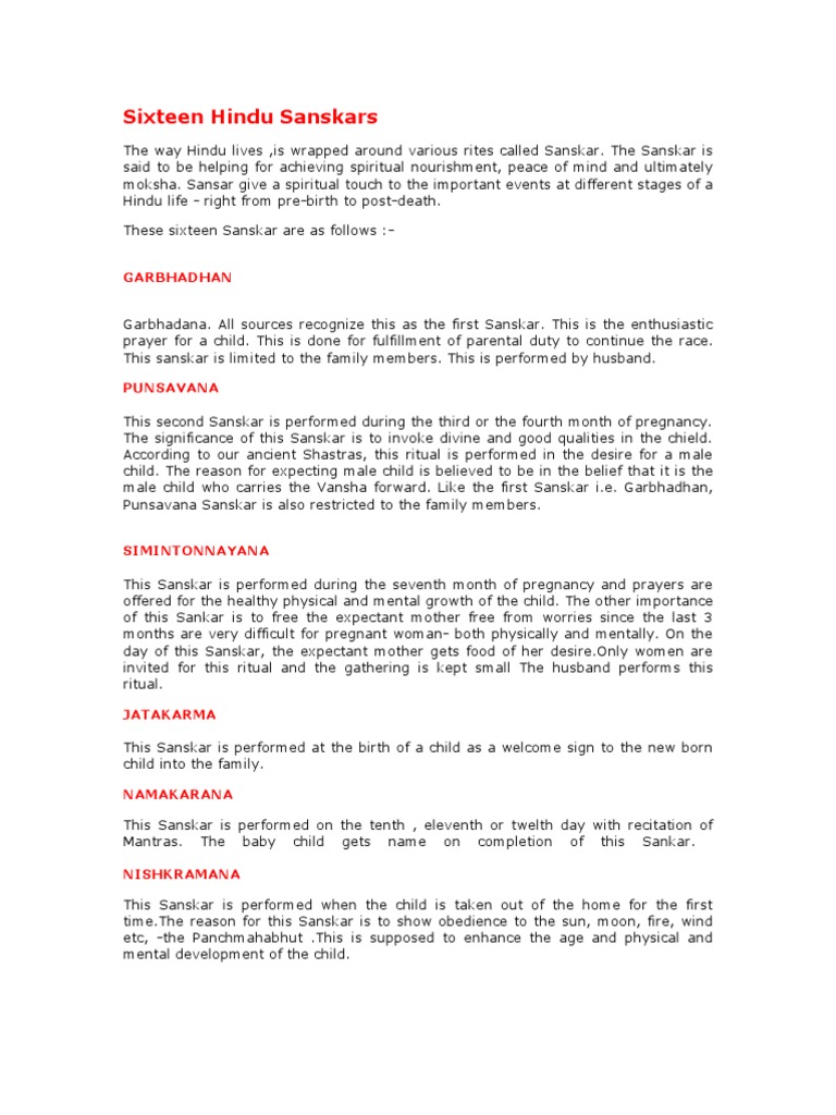 16 Sanskars | Download Free PDF | Indian Religions | Religious Behaviour And Experience