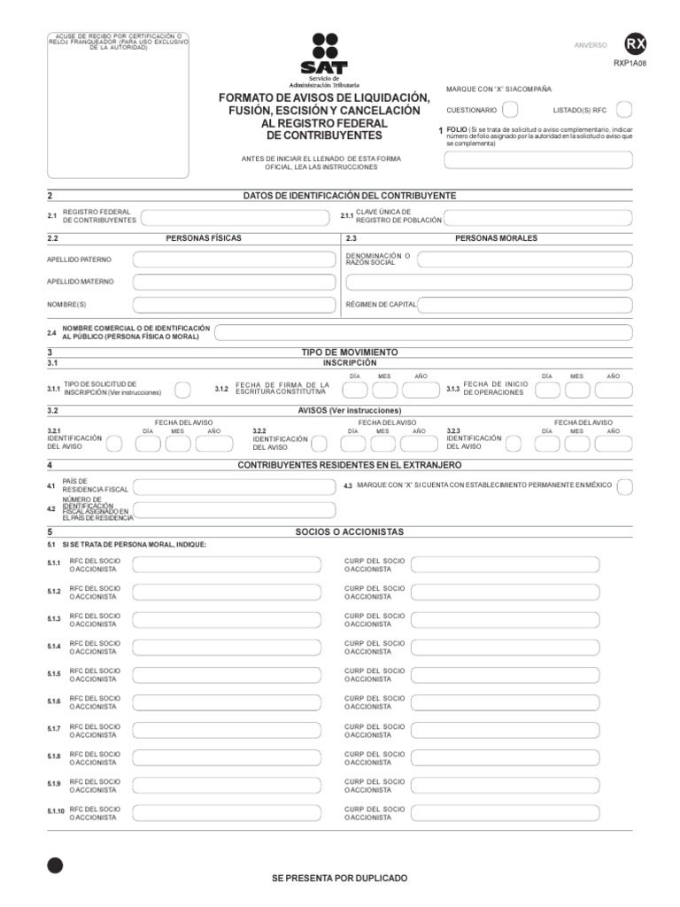 Formato_Incripción Al RFC | Liquidación | Gobierno