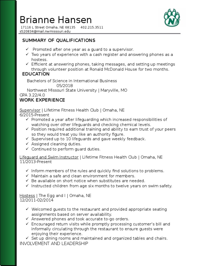 Brianne Hansen's Professional Resume | PDF