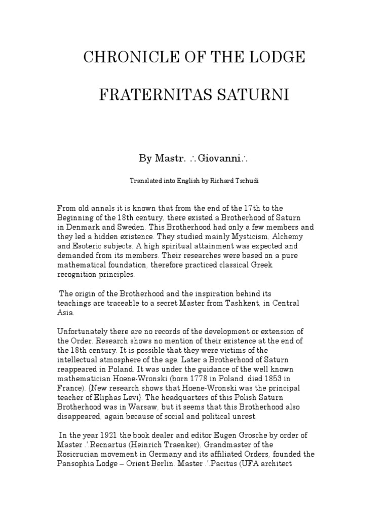 The Chronicle of the Lodge Fraternitas Saturni: A History of an ...