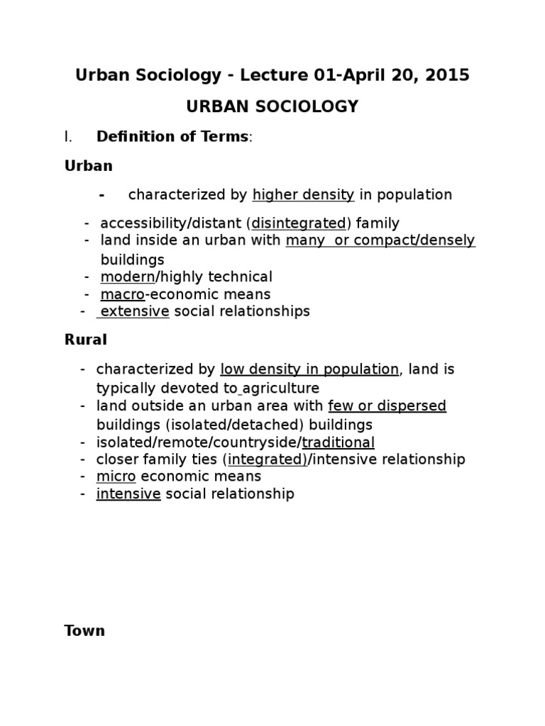 Urban Sociology Definition of Terms and Urban Ecology | PDF ...