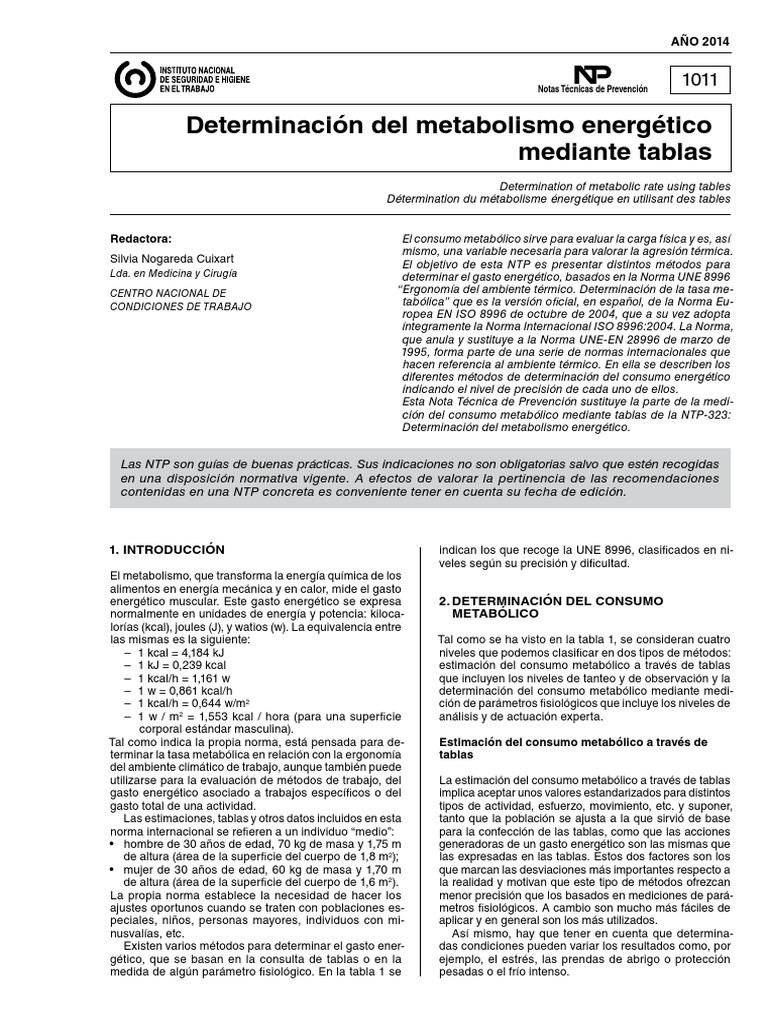 Iso 8996 | PDF | Caloría | Metabolismo