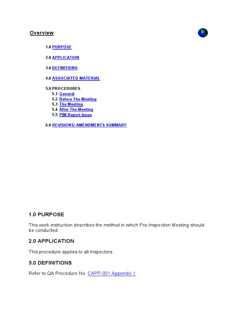 Pre Inspection Meeting | PDF | Specification (Technical Standard) | Verification And Validation