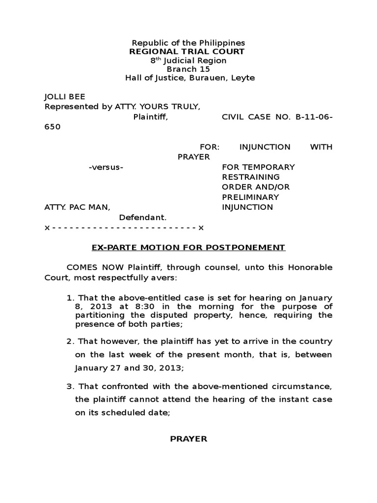 Motion For Postponement | PDF