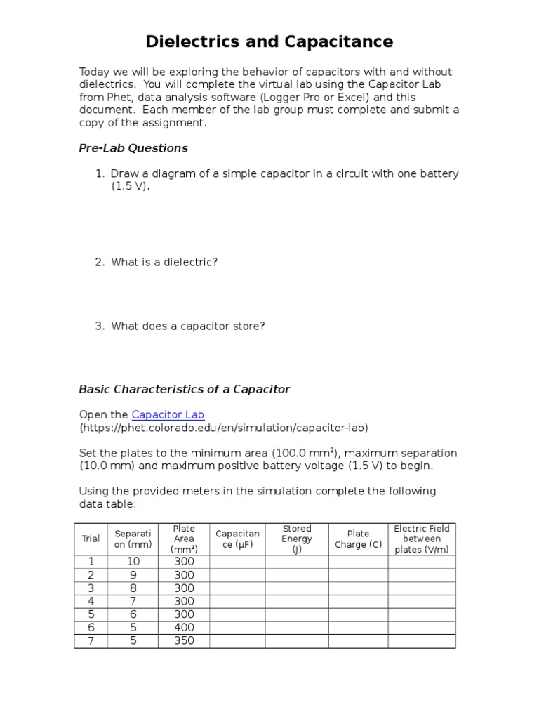 Capacitor Phet Lab 2 | PDF | Dielectric | Capacitor