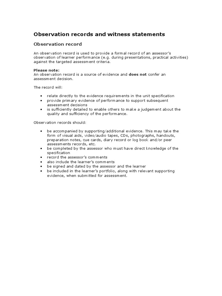 Observation Records & Witness Statements Guide | PDF | Educational ...