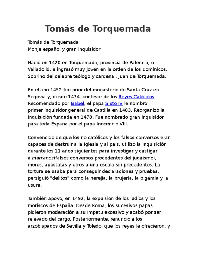 Tomás de Torquemada: Gran Inquisidor de España | PDF | Inquisición ...