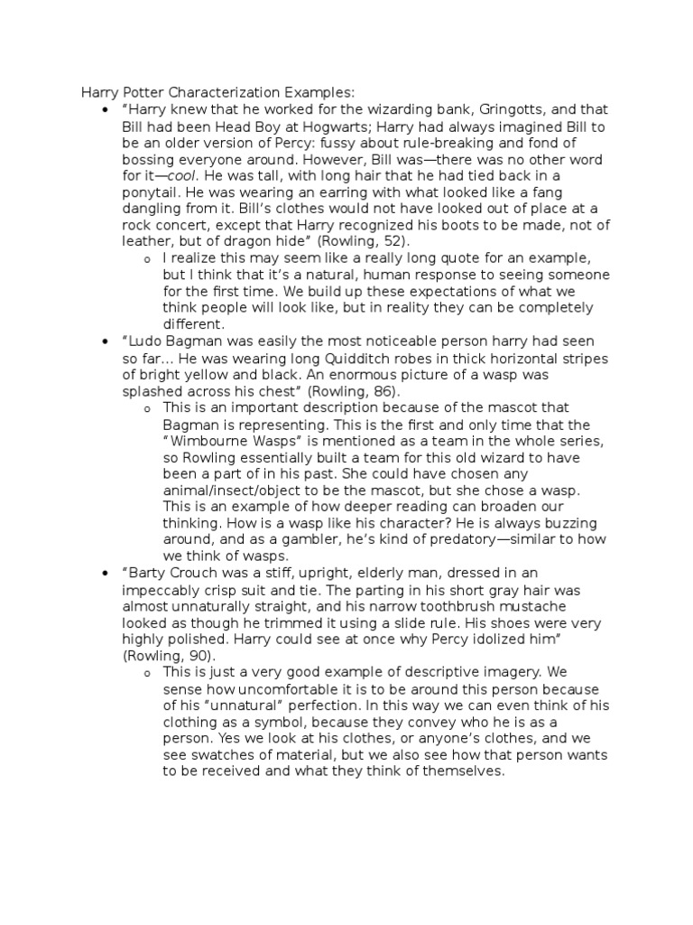 Harry Potter Characterization Examples | PDF