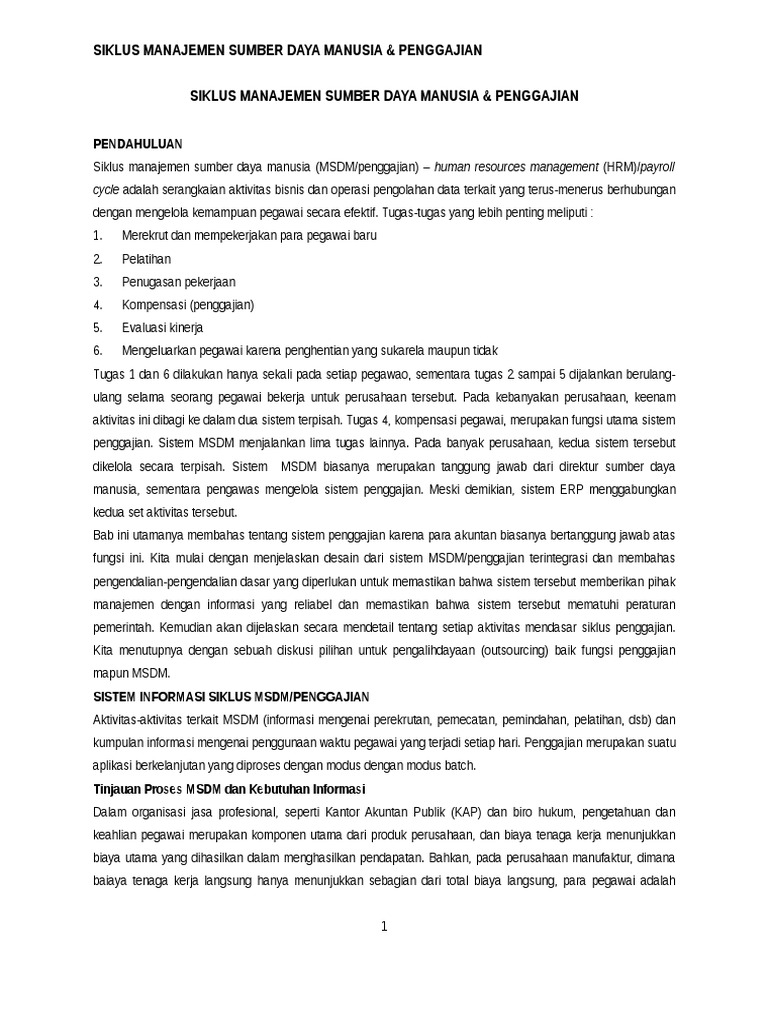 SIA Bab 15 Siklus Manajemen SDM Dan Penggajian | PDF