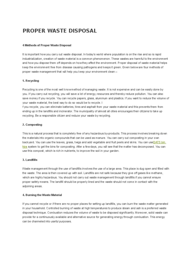 4 Methods of Proper Waste Disposal | PDF | Waste Management | Recycling
