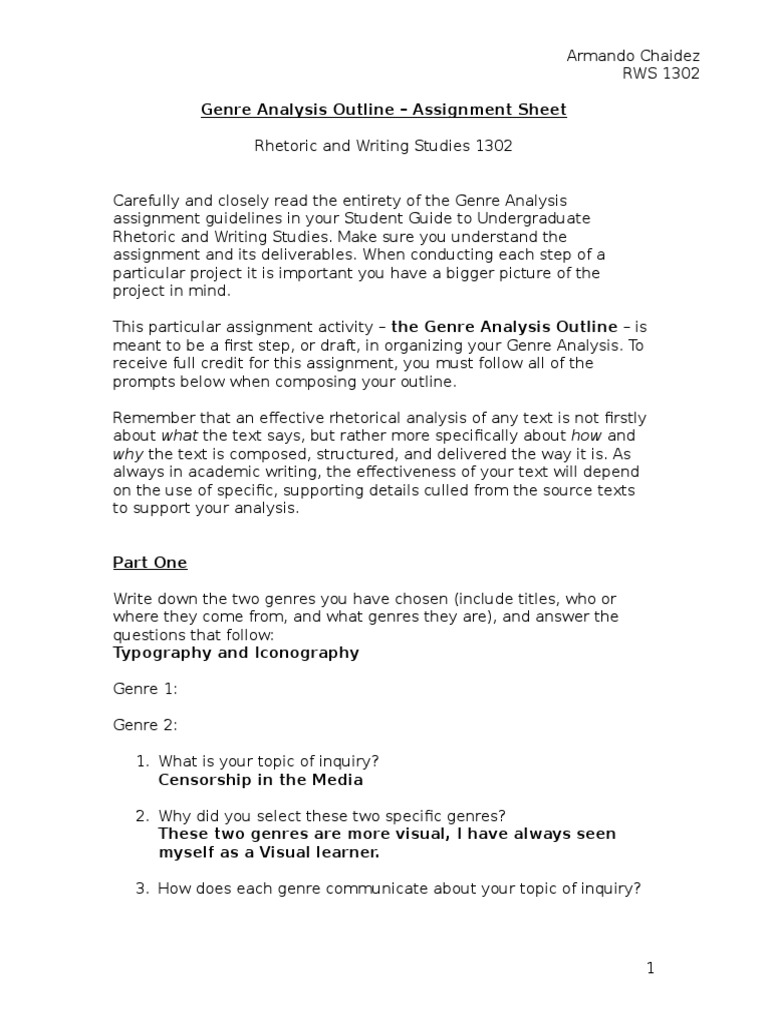 Genre Analysis Outline Guide | PDF | Audience | Genre