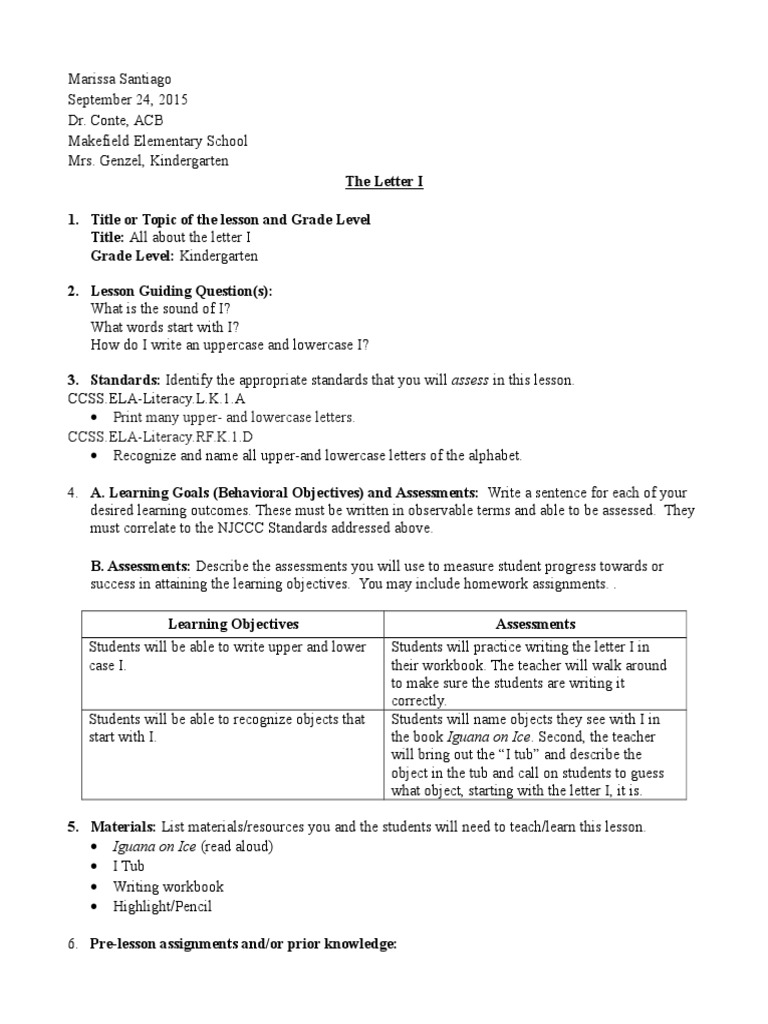 makefield lesson plan- letter i | Letter Case | Education Theory