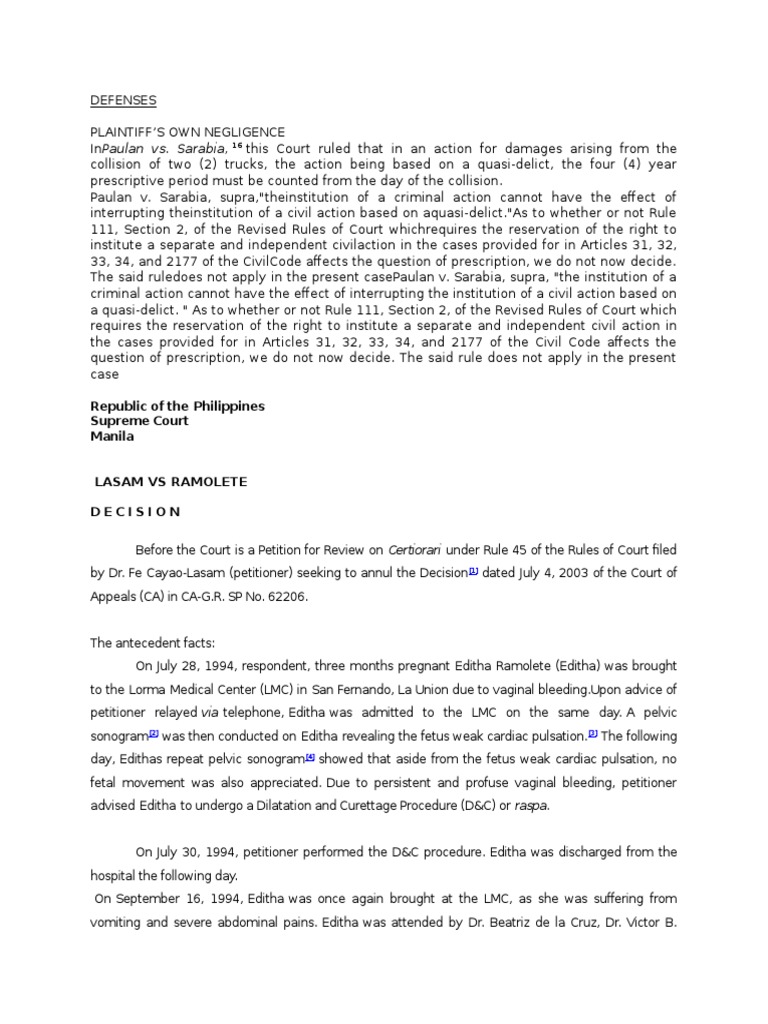 Torts Defenses | PDF