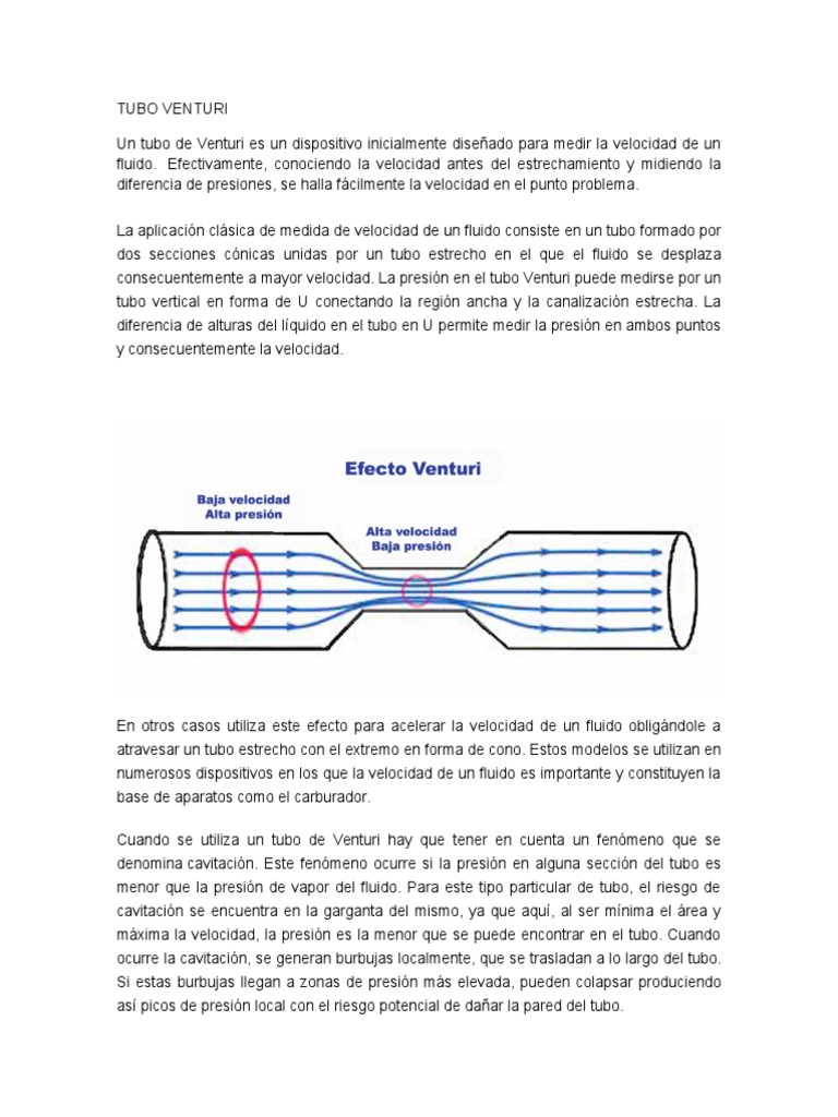 Funcionamiento y Aplicaciones del Tubo Venturi | PDF | Bomba | Carburador