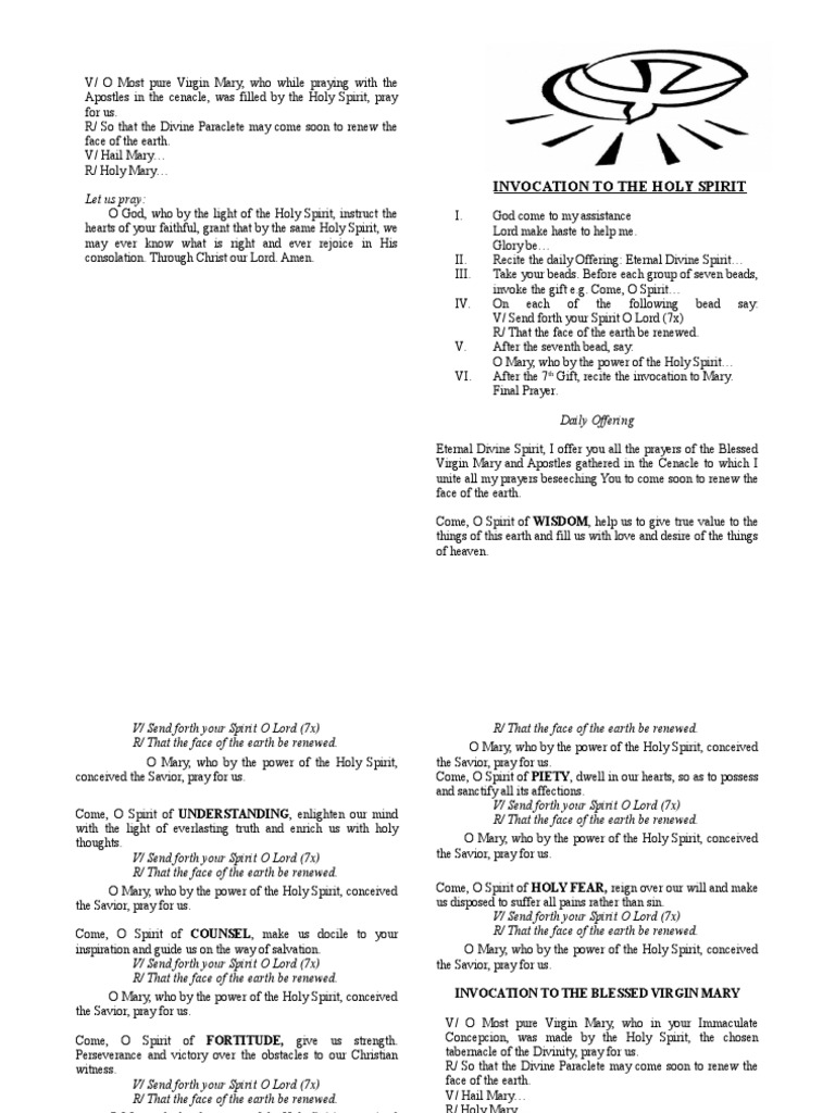 Invocation To The Holy Spirit | PDF | Mary, Mother Of Jesus | Prayer