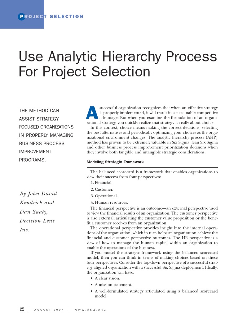 WP Analytic Hierarchy Process Project Selection | PDF | Strategic ...