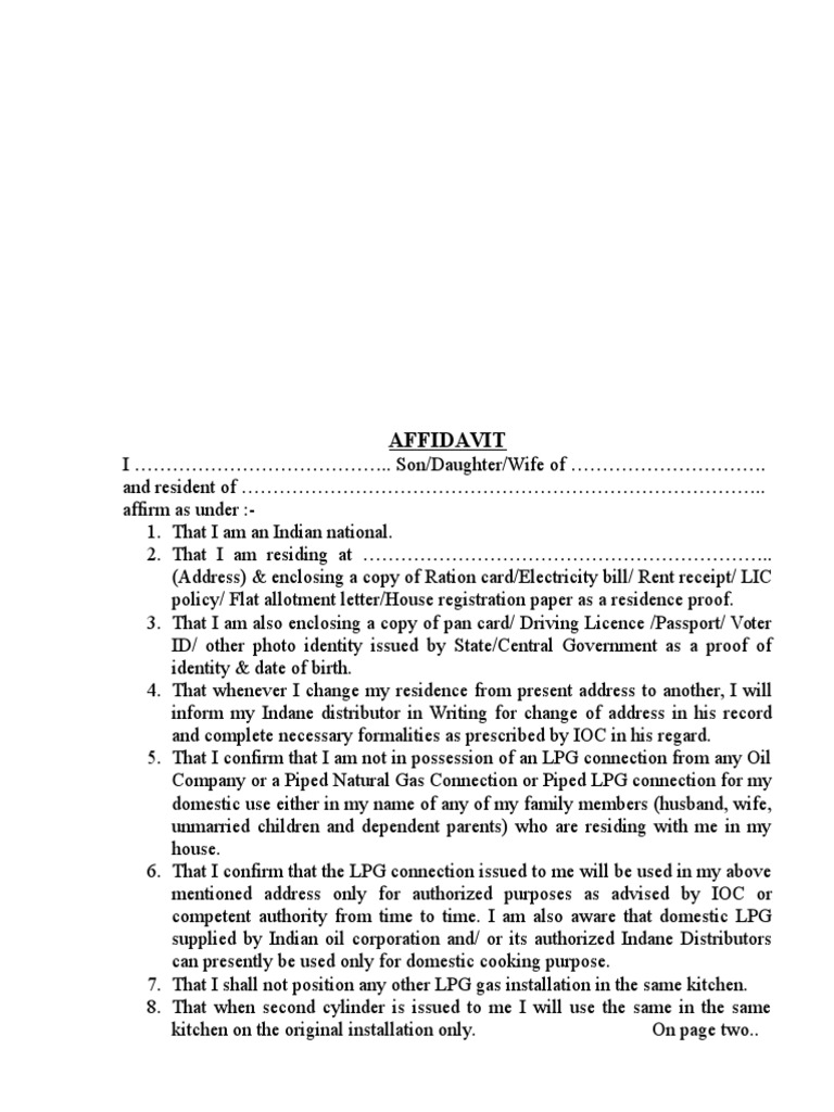 LPG Connection Affidavit Bangladesh | PDF