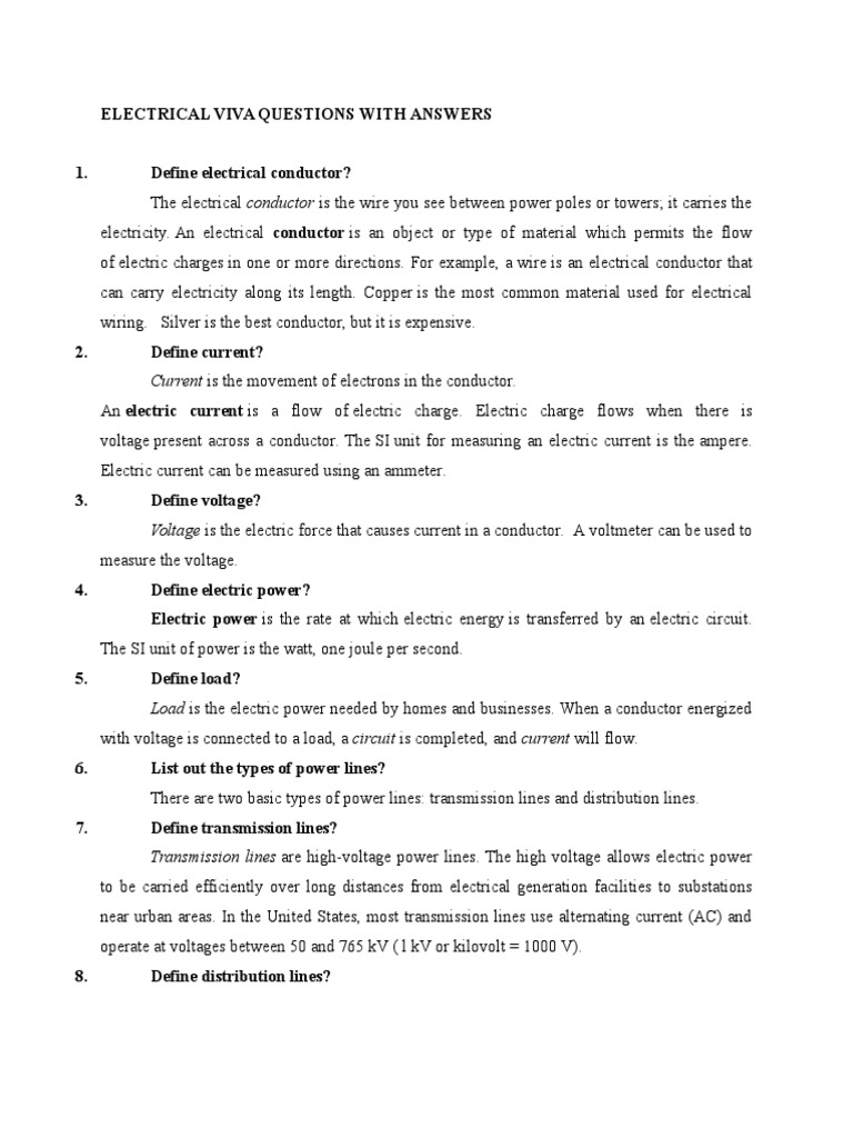 Electrical Viva | PDF | Direct Current | Alternating Current