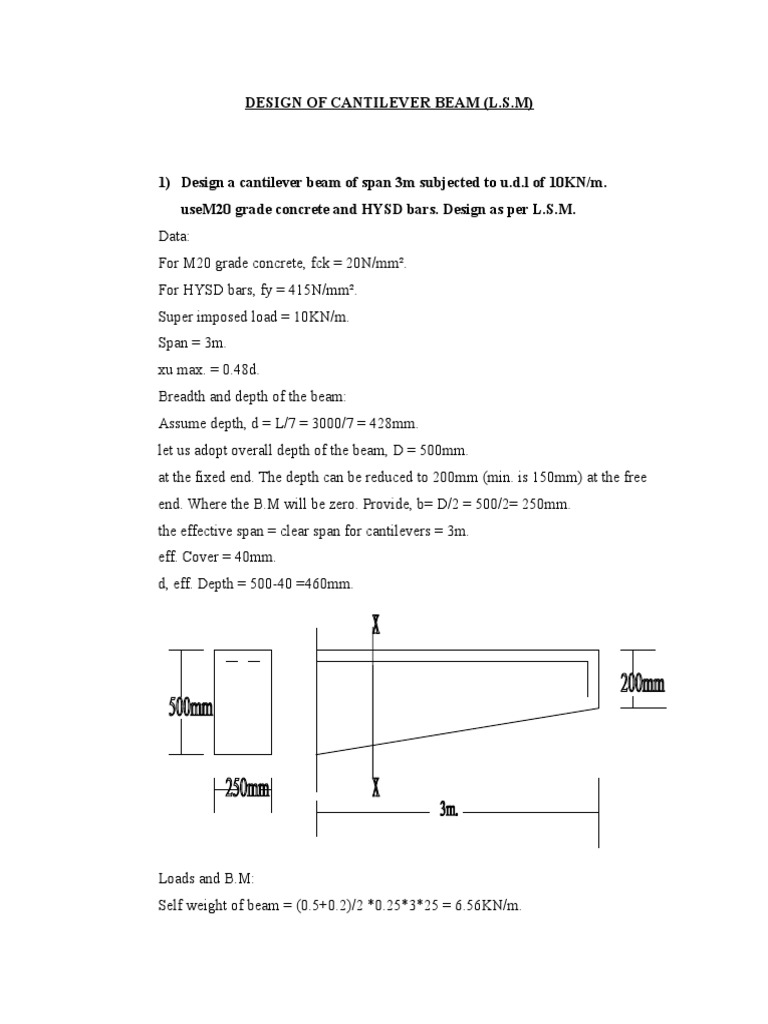 Design of Cantilever Beam | PDF | Bending | Beam (Structure)
