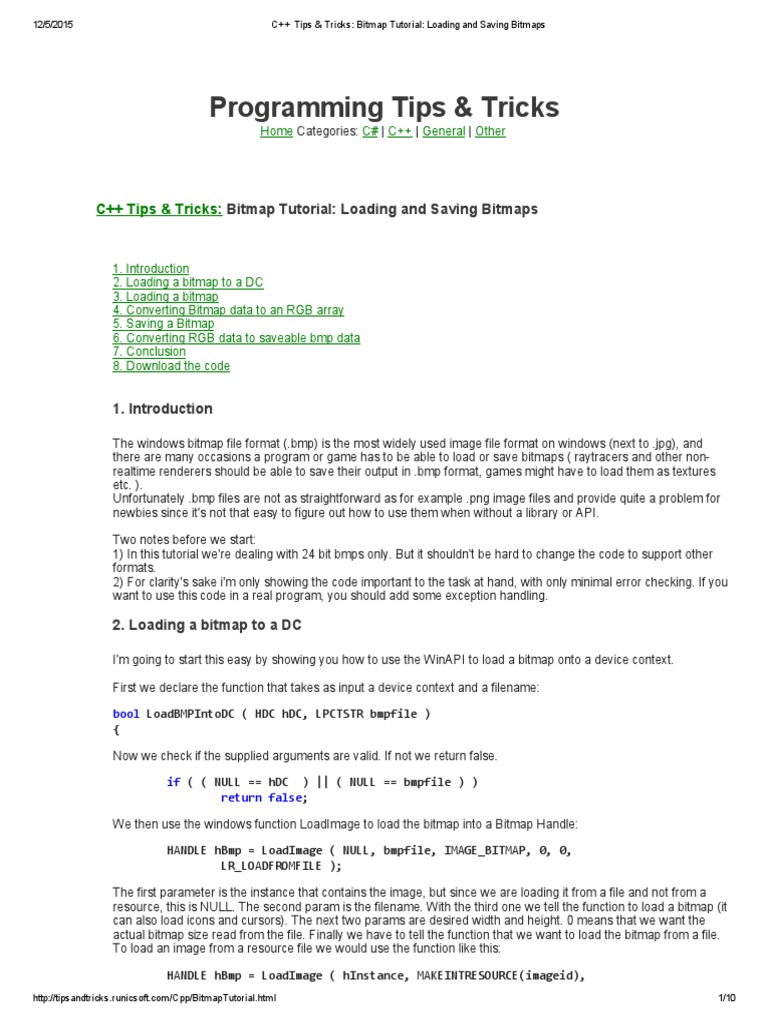 C Tips And Tricks Bitmap Tutorial Loading And Saving Bitmaps Pdf Computer Programming 
