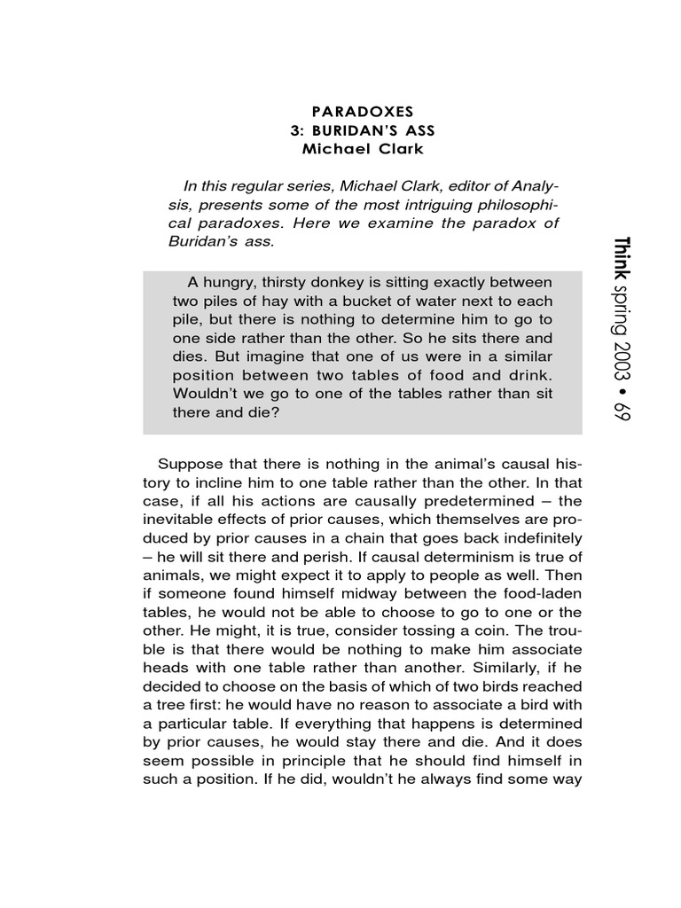Michael Clark - Paradoxes, No. 3 - Buridan's Ass | PDF | Determinism ...
