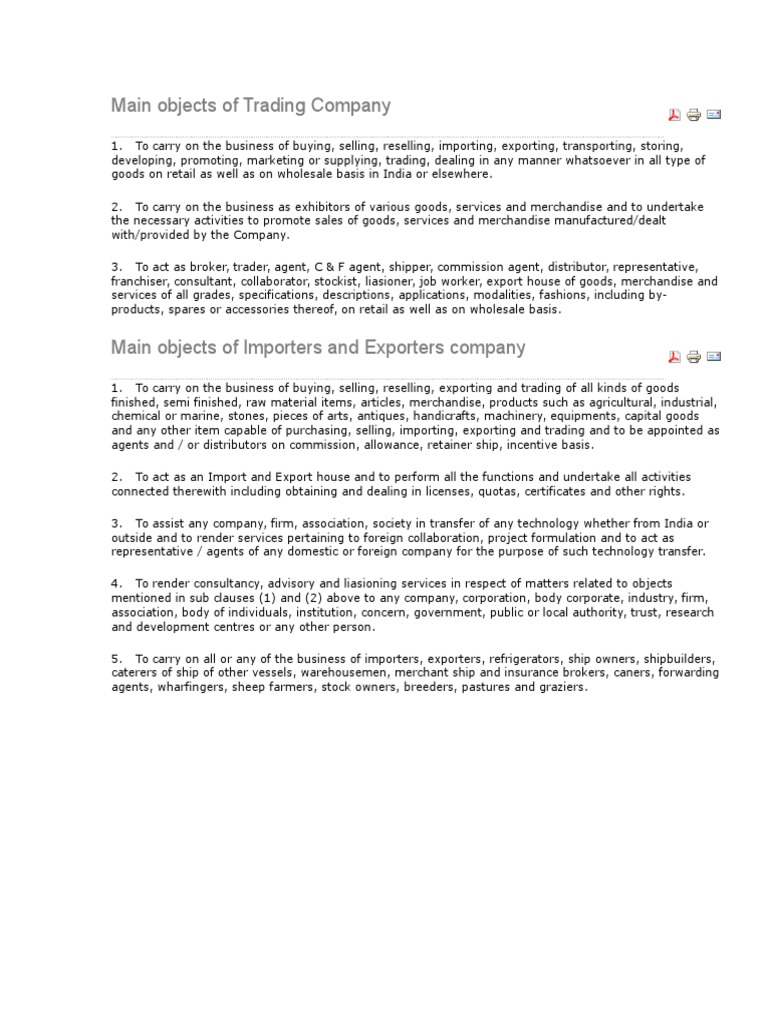 Establishing the Core Business Activities and Objectives of an Import ...