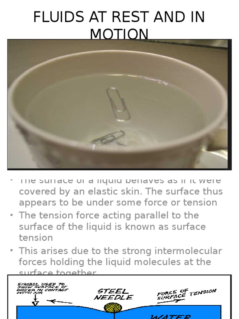 Properties of Fluids at Rest and Motion | PDF | Surface Tension ...