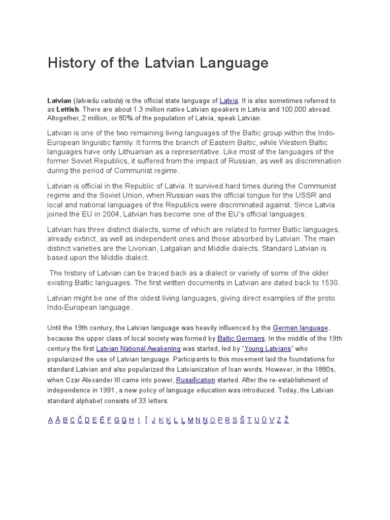 Latvian Language: A Historical Overview | PDF | Languages Of Europe ...