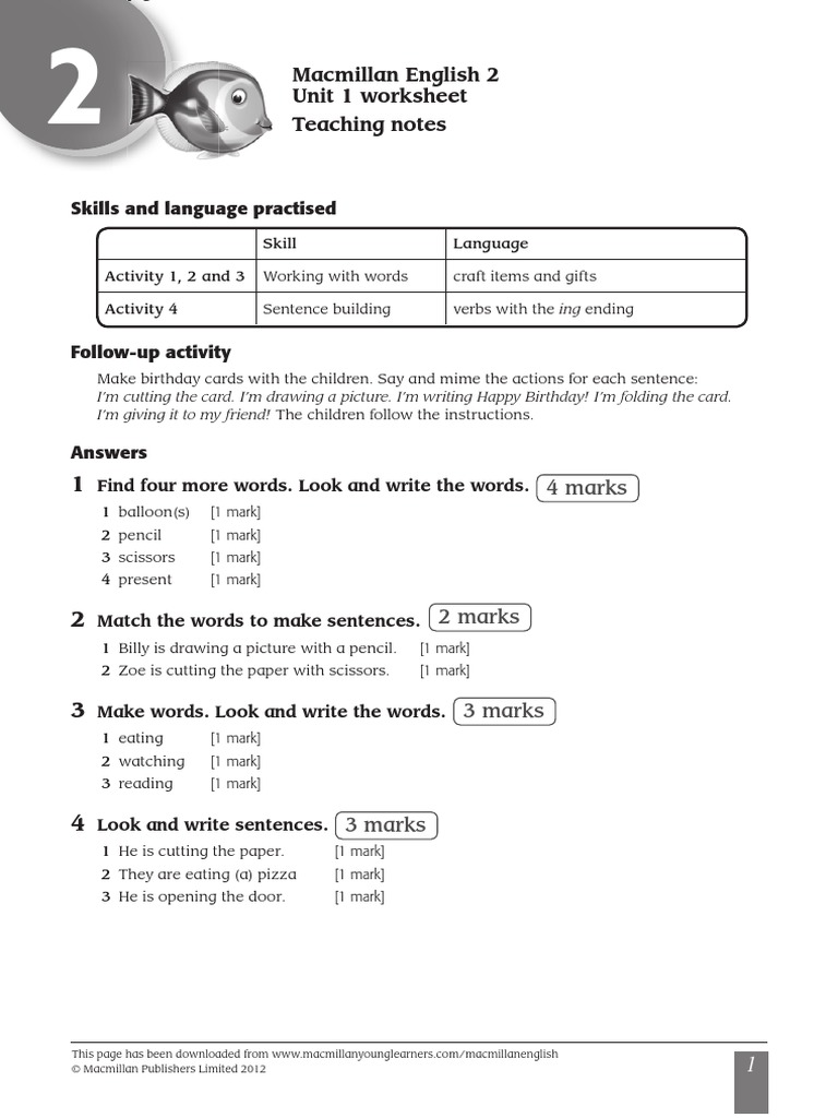 Macmillan English 2 Unit 1 Worksheet | PDF
