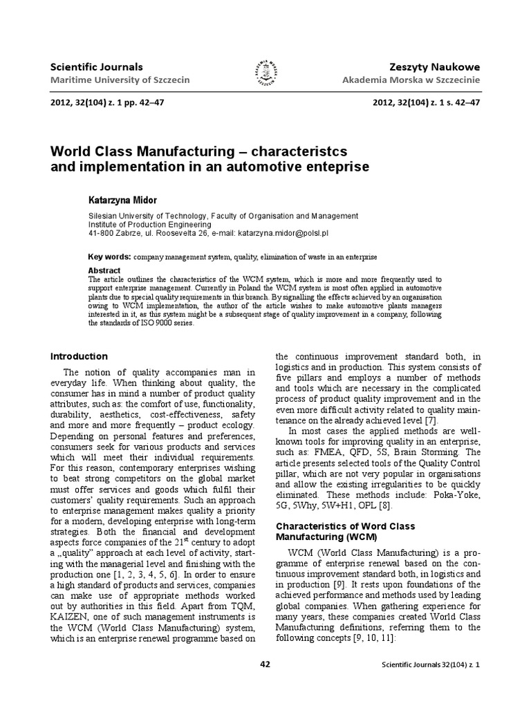 World Class Manufacturing | PDF | Quality (Business) | Strategic Management
