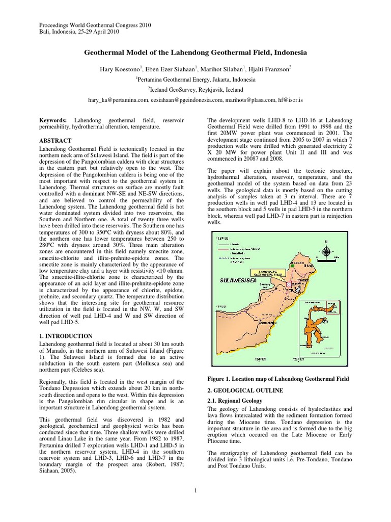 Geothermal Model of The Lahendong Geothermal Field, Indonesia | PDF ...