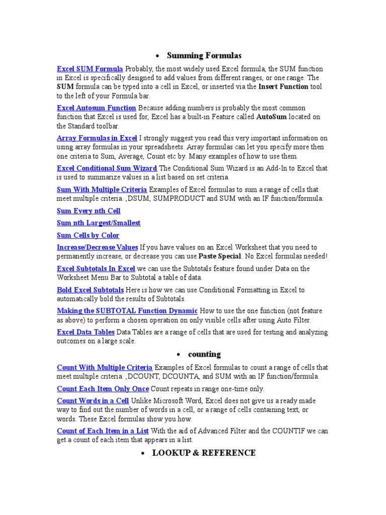 Excel Formulas | PDF | Microsoft Excel | Visual Basic For Applications