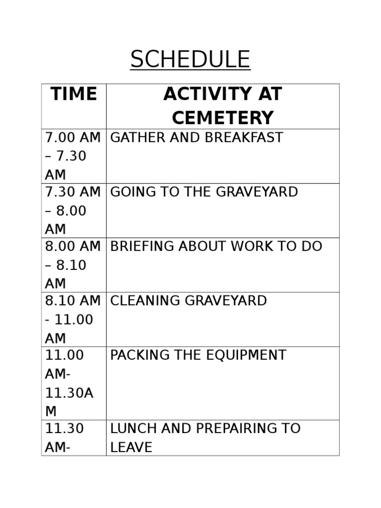 Cemetery Cleanup Schedule and Teams | PDF