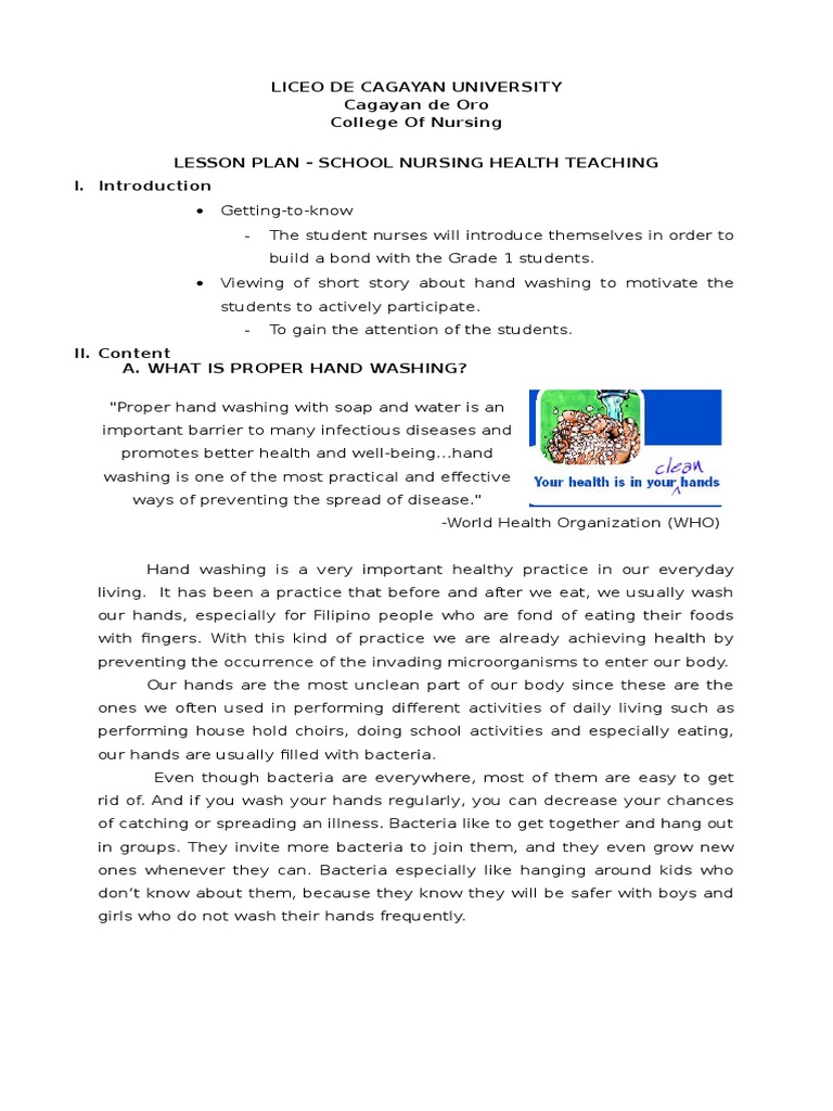 Group 2 Lesson Plan Handwashing | PDF | Hand Washing | Common Cold