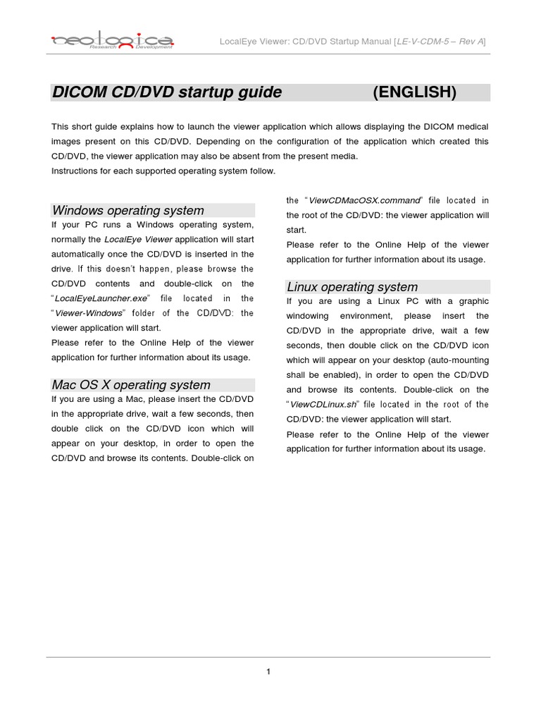 DICOM CD/DVD Startup Guide: (English) | PDF | Operating System Families ...