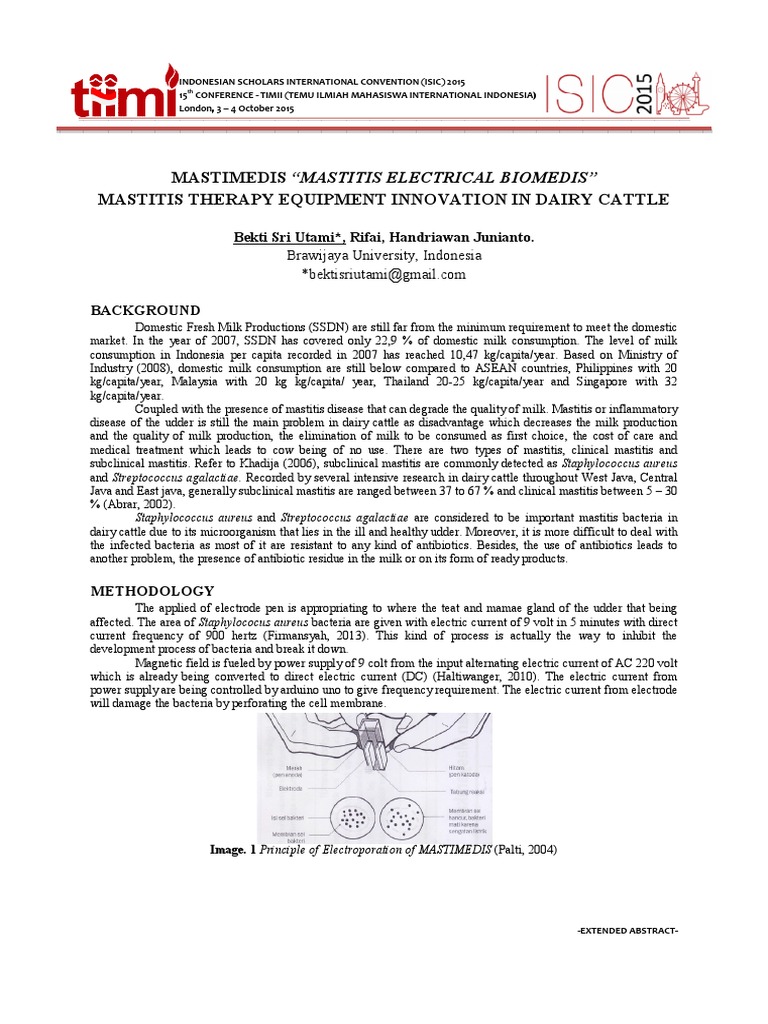 MASTITIS THERAPY INNOVATION USING ELECTRIC CURRENT | PDF | Dairy | Bacteria