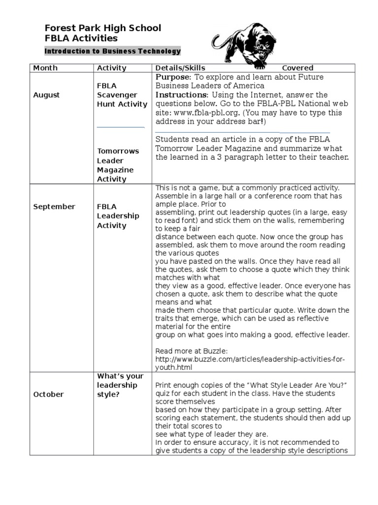 Forest Park High School FBLA Activities | Download Free PDF | Public ...