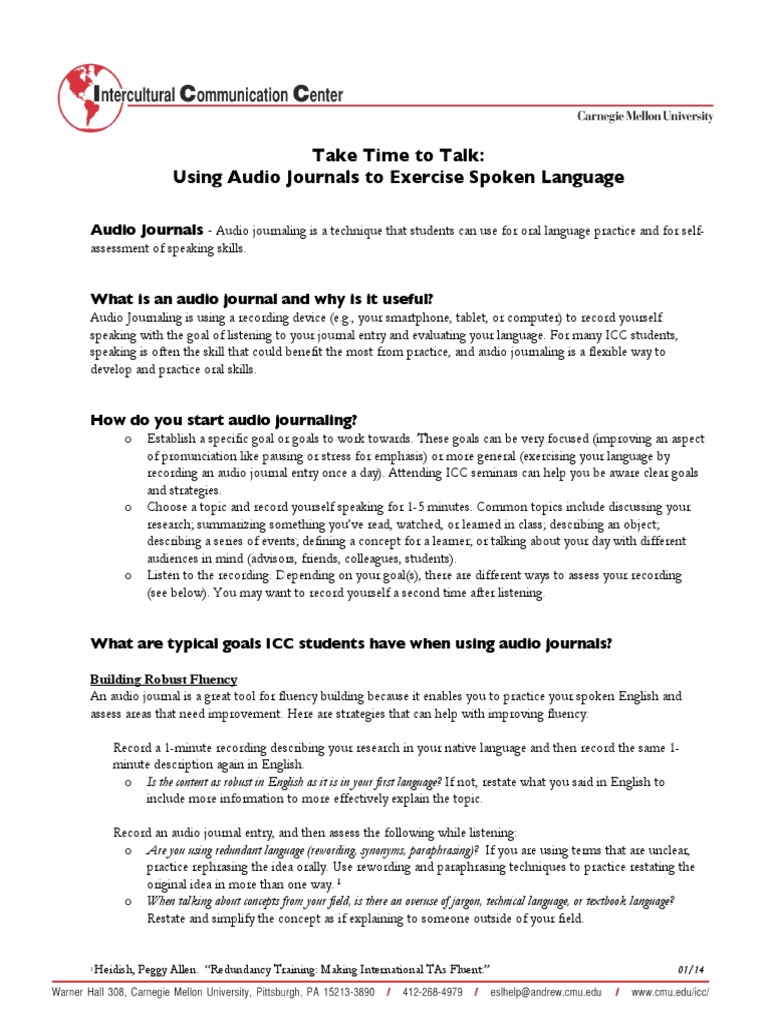 Take Time To Talk: Using Audio Journals To Exercise Spoken Language ...