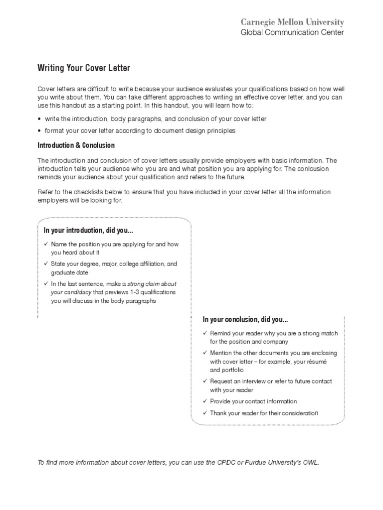 Writing Your Cover Letter: Introduction & Conclusion | PDF | Carnegie ...