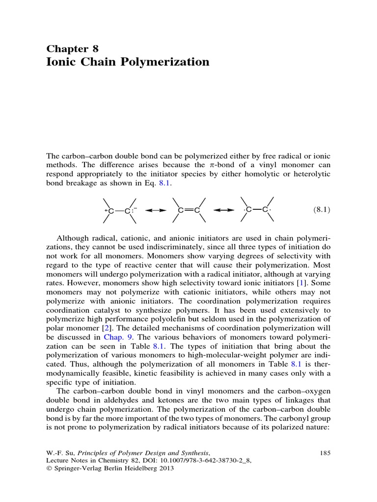 Chapter 8 Ionic Chain Polymerization | PDF | Polymerization | Ion