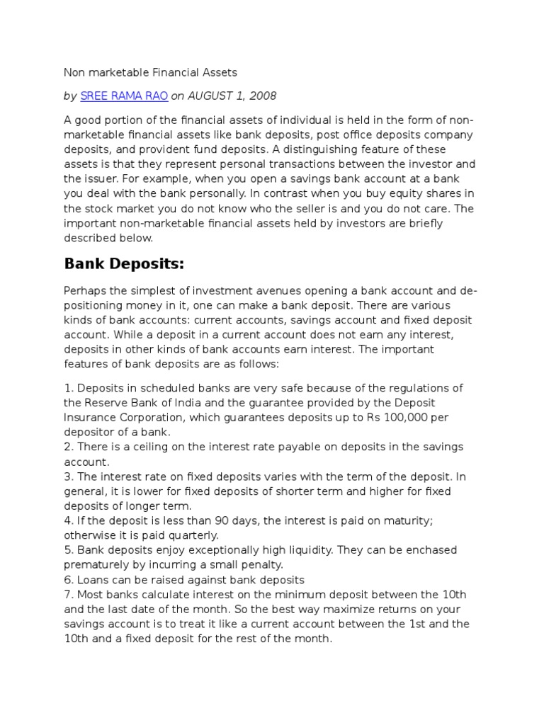 Overview of Non-Marketable Assets | PDF | Deposit Account | Banks