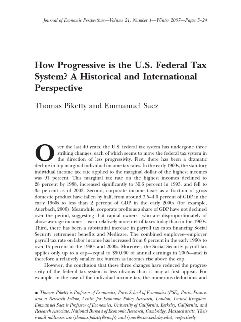 How Progressive Is The U.S. Federal Tax System? A Historical and ...